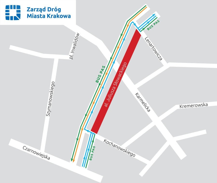 Zmiany w organizacji ruchu na Alejach Trzech Wieszczów w Krakowie